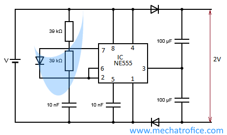 Voltage Doubler Circuit schematic using 555, op amp & AC to DC